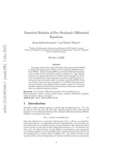 pdf numerical solution of free stochastic differential equations
