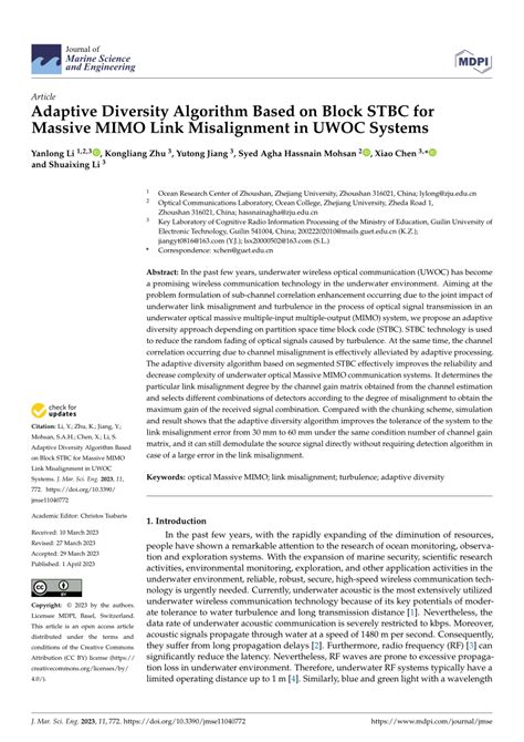 pdf adaptive diversity algorithm based on block stbc for massive mimo link misalignment in