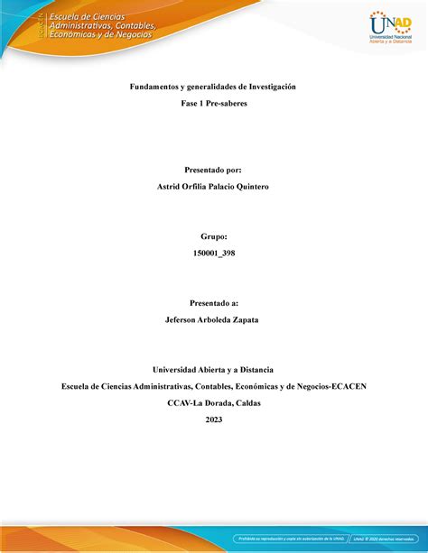 Fase 1 Presaberes Fundamentos y generalidades de Investigación Fase 1