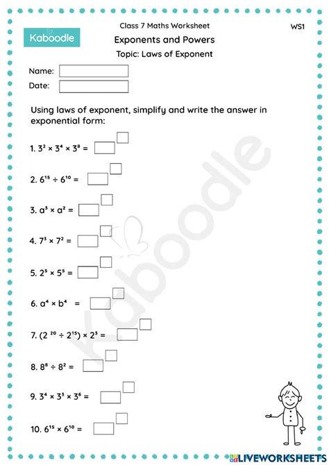 Exponents Powers Laws Of Exponents Worksheet Live Worksheets