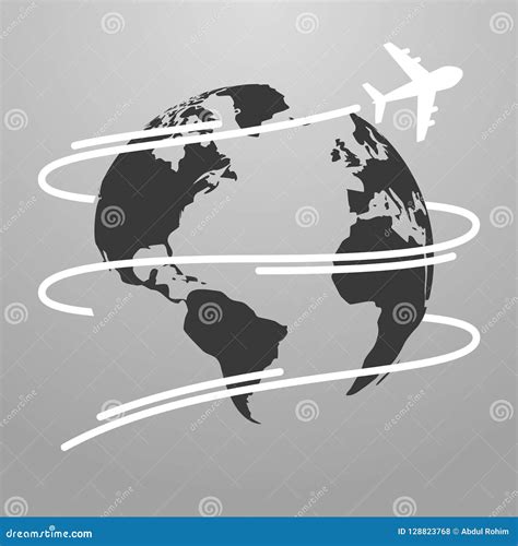 Los Iconos Del Viaje Con El Aeroplano Vuelan Alrededor De La Tierra