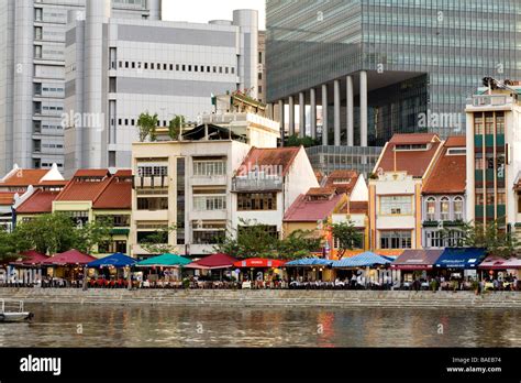 Singapore Restaurants Along Boat Quay Seen From Across The Singapore