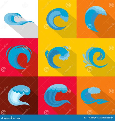 Iconos Fijados Estilo Plano De La Oleada Ilustración del Vector