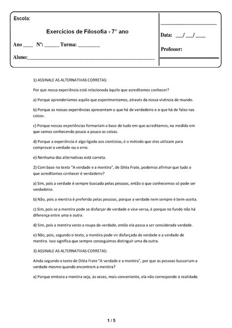 Atividade De Filosofia Texto E Gabarito Texto Exemplo