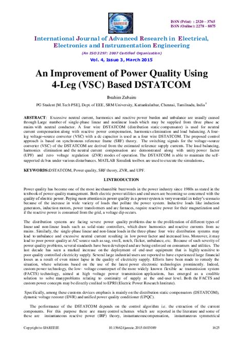 pdf ann controlled 4 leg vsc based dstatcom for power quality enhancement mrutyunjaya