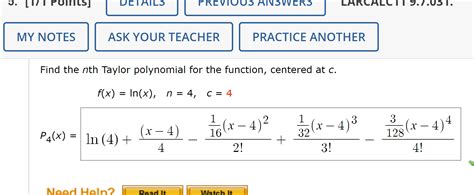 solved find the nth taylor polynomial for the function