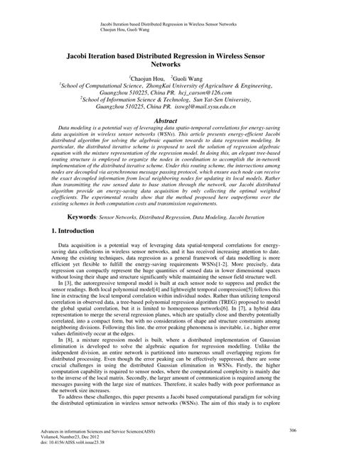 pdf cluster based jacobi iteration for distributed regression in wireless sensor networks