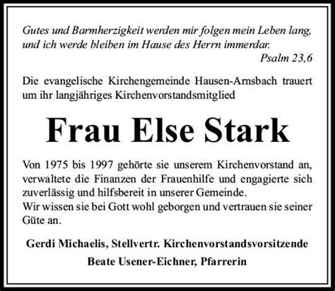 Traueranzeigen Von Else Stark Vrm Trauer De