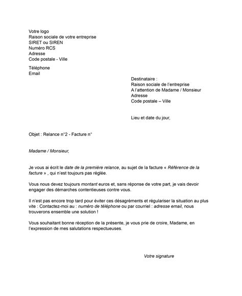 Mod Le Lettre De Relance Client Facture Impay S