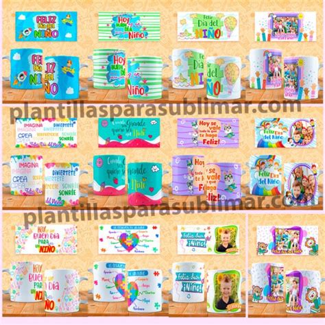 Plantillas dia del niño pack tazas Plantillas para sublimar