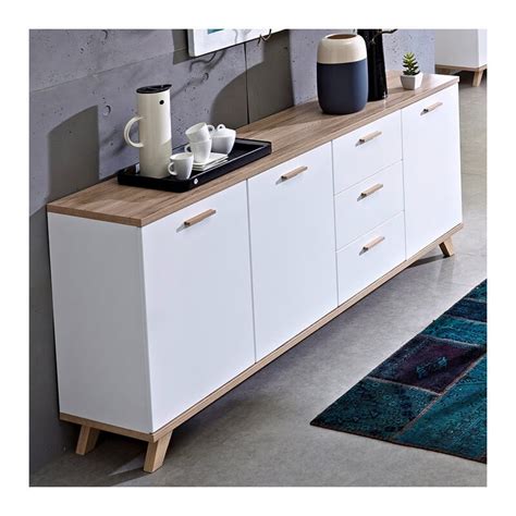 Buffet Scandinave Blanc Et Bois 3 Portes 3 Tiroirs Malmo