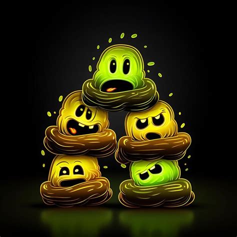 Diseño de neón de un emoji con icono de pila de caca con un conjunto de