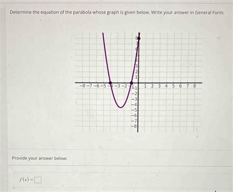 determine the equation of the parabola whose graph is given below write your answer in ge [algebra]