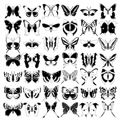Grand Ensemble De Papillons Sur Fond Blanc Dessinant Des Silhouettes D