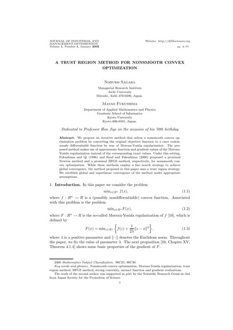 pdf a trust region method for nonsmooth convex optimization