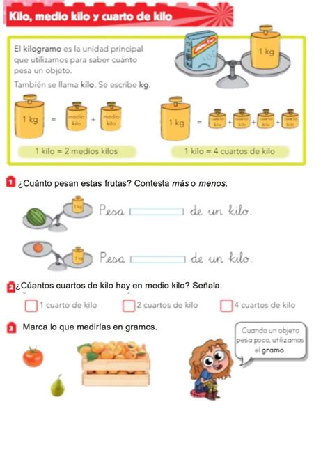 Kilo Medio Kilo Y Cuarto De Kilo Fichas De Matematicas Matematicas