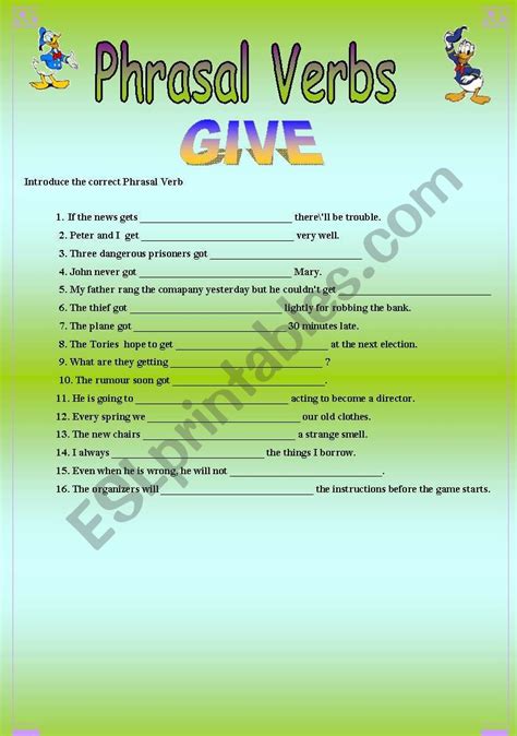 Phrasal Verbs GIVE ESL Worksheet By Happy Koala