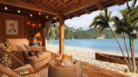 Cozy Beach House Porch In Summer Ambience With Relaxing Ocean Waves And