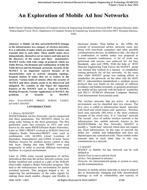 an exploration of mobile ad hoc networks