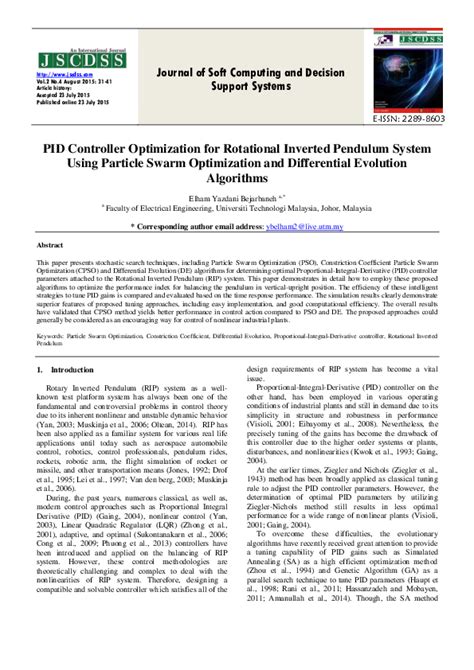 pdf pid controller optimization for rotational inverted pendulum system using particle swarm