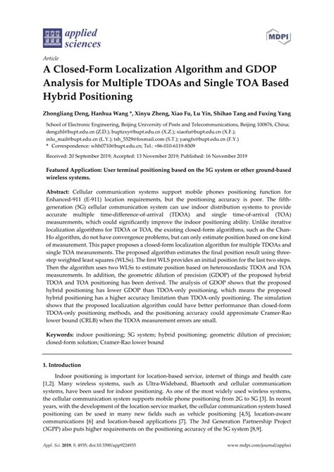pdf a closed form localization algorithm and gdop analysis for multiple tdoas and single toa