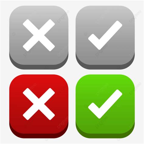 Four Sets Of True And False Buttons Or Cross Check Marks Vector True