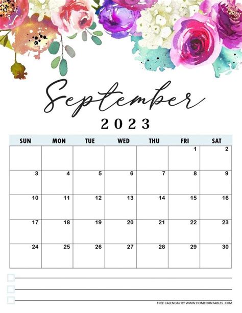 A Calendar With Flowers On It And The Words September In Black Ink Is