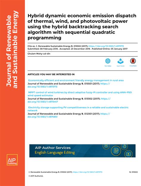 pdf hybrid dynamic economic emission dispatch of thermal wind and photovoltaic power using