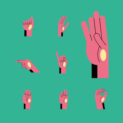 lenguaje de señas a mano alfabeto línea y estilo de relleno conjunto de