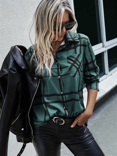 SHEIN LUNE Plaid Button Front Shirt SHEIN