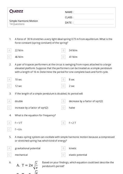 50 Simple Harmonic Motion Worksheets On Quizizz Free Printable