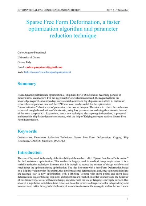 pdf sparse free form deformation a faster optimization algorithm and parameter reduction