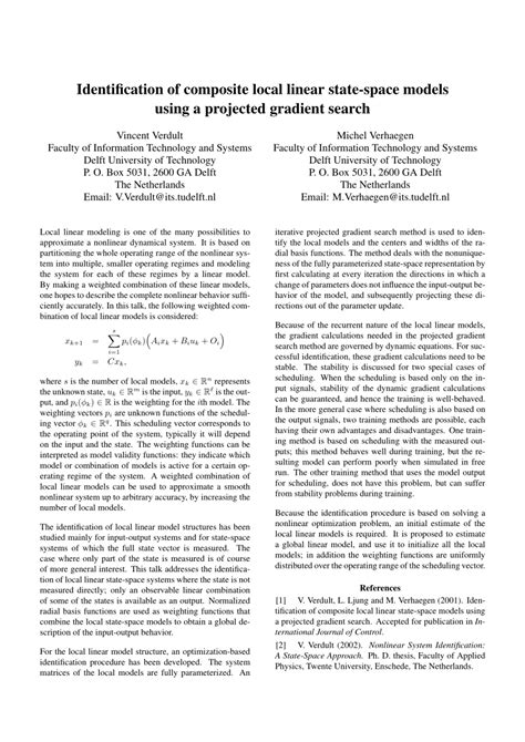 pdf identification of composite local linear state space models using a projected gradient search