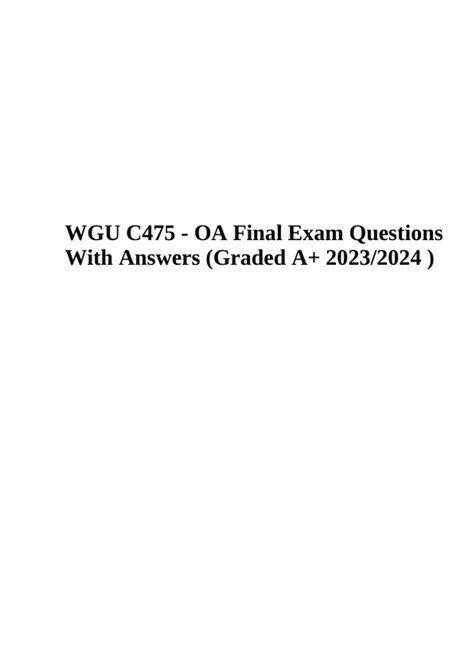 Wgu C Objective Assessments Final Exam Questions With Answers Graded