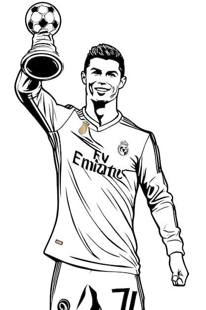 Coloriage De Joueur De Football Posant Avec Le Trophée Du Championnat