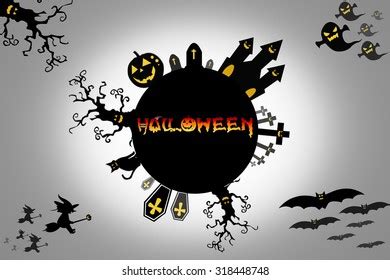 Halloween Design Background Spooky Graveyard Naked Stock Illustration