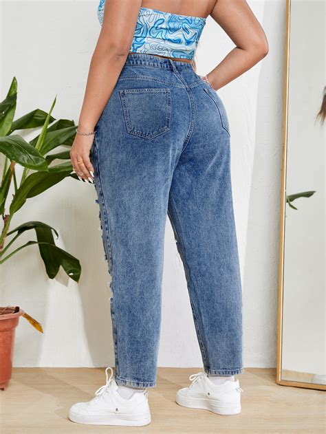 SHEIN ICON Jeans Ajustados Mom Desgarro De Talle Alto Moda De Mujer