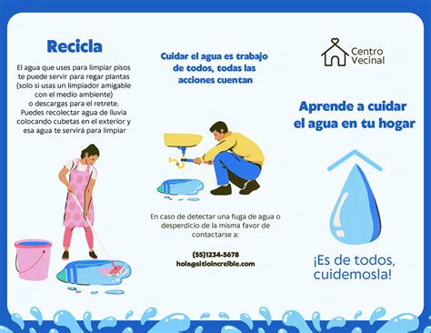 Folleto Sobre El Cuidado Del Agua Moderno Ilustrado Azul Centro