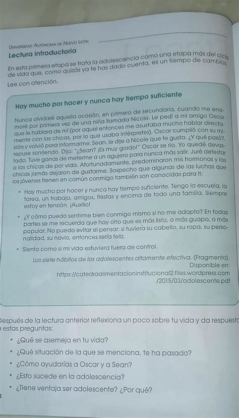 Alguien Que Resuelva Mis Preguntas Conforme A La Lectura Brainly Lat