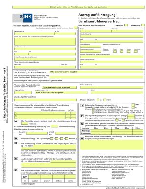 Ausfüllbar Online sihk Antrag auf Eintragung Berufsausbildungsvertrag