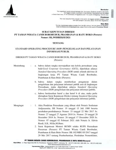 Surat Keputusan Direksi Pt Taman Wisata Candi Borobudur Prambanan