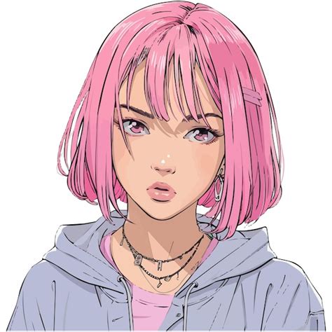 Un Dibujo De Una Chica Con El Cabello Rosa Y Una Camisa Rosa Que Dice