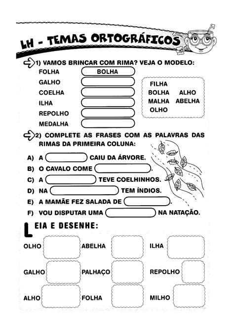Atividades de Ortografia a letra LH para Alfabetização Só Atividades