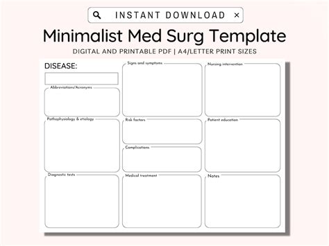 Minimalist Med Surg Study Template Pathophysiology Template Medical