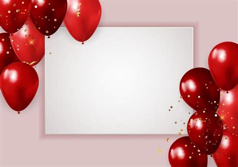Fondo de cumpleaños feliz fiesta con globos rojos realistas y marco