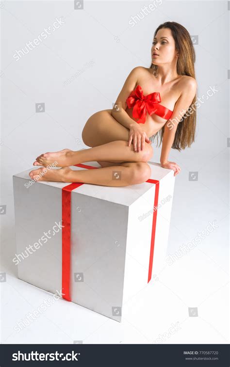 Beautiful Naked Woman Wrapped Red Gift Stock Photo Edit Now 770587720
