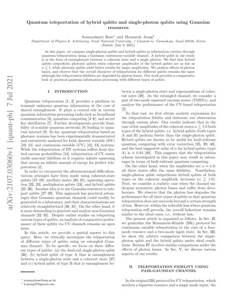 pdf quantum teleportation of hybrid qubits and single photon qubits using gaussian resources