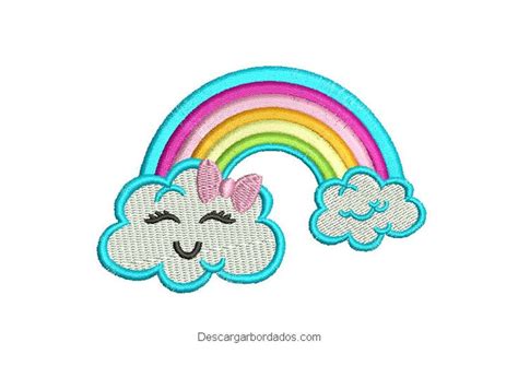 Diseño bordado de Arcoíris con nube infantil para bordar Descargar