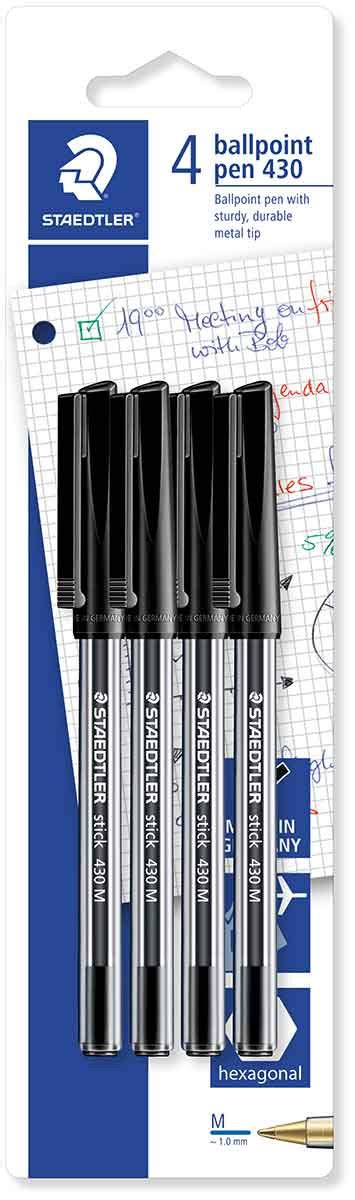 Staedtler 430 Stick Ballpoint Pen Medium Black Pack Of 4