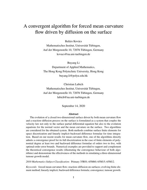 pdf a convergent algorithm for forced mean curvature flow driven by diffusion on the surface